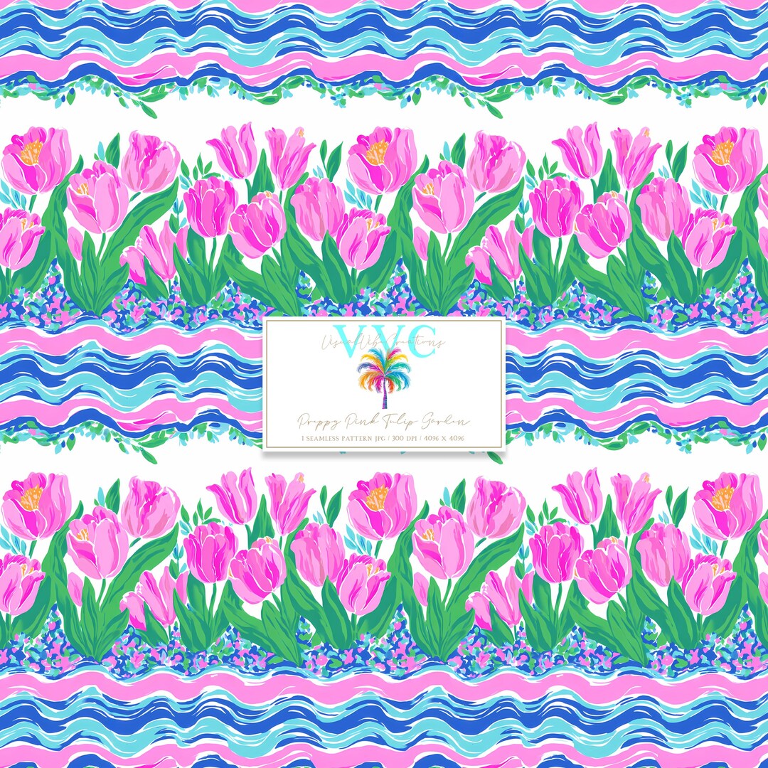 Preppy Pink Tulip Garden, 1 Seamless Pattern, Spring Floral Print, Pink ...