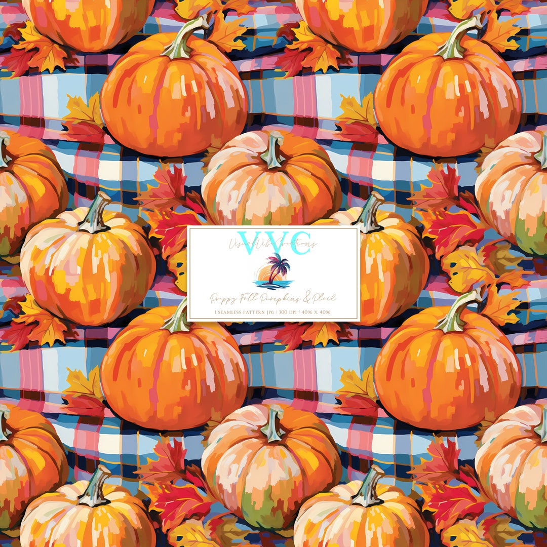 Preppy Fall Pumpkins & Plaid Digital Paper, 1 Seamless Pattern for ...