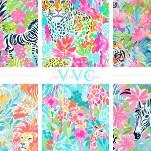 Preppy Safari Animals Pack #2 Digital Paper, 10 Seamless Preppy ...