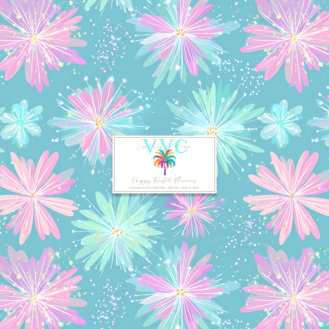 Preppy Frosted Flurries, 1 Seamless Pattern, Pastel Snowflake Digital ...