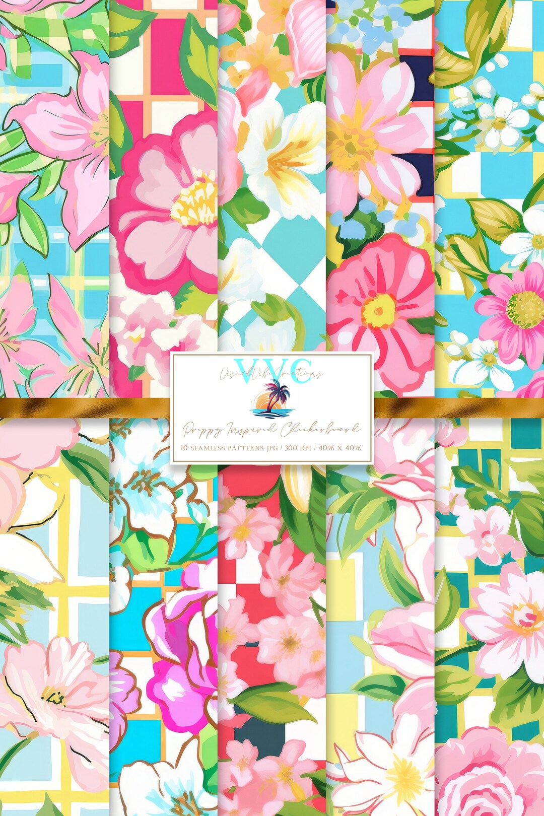 Preppy Inspired Checkerboard Digital Paper, 10 Seamless Patterns for ...