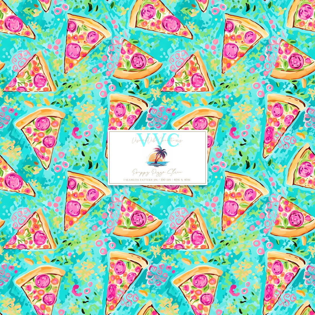Preppy Pizza Slice Digital Paper, 1 Seamless Tropical Pattern for ...