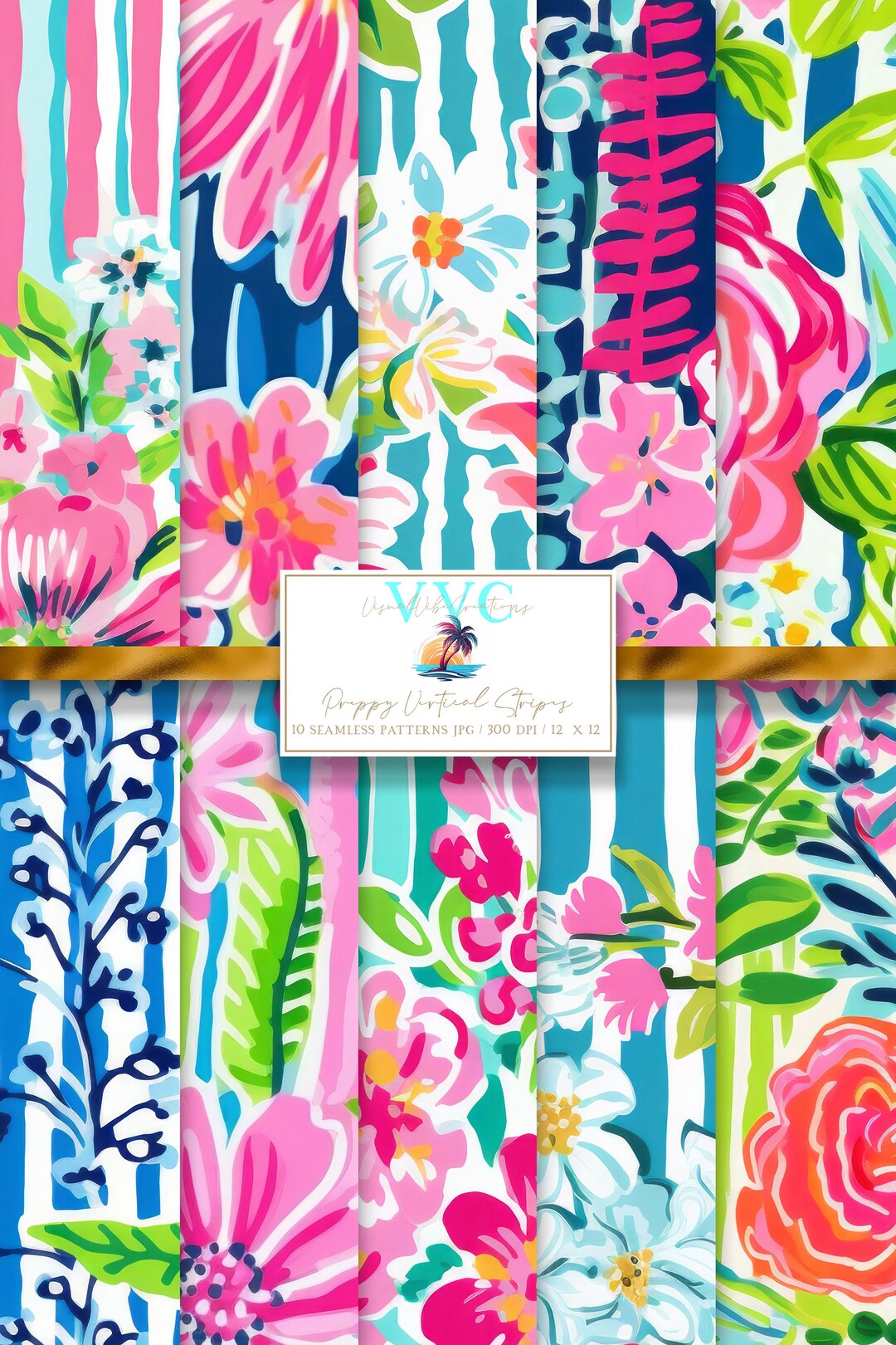 Preppy Vertical Stripes Digital Paper, 10 Seamless Patterns for ...