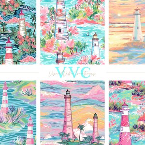 Preppy Pastel Lighthouse Digital Paper, 10 Seamless Preppy Colorful ...