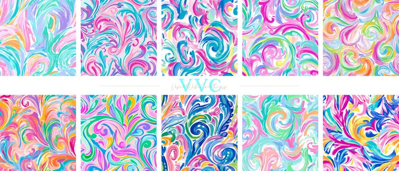 Preppy Swirls Digital Paper, 10 Seamless Patterns for Printable ...