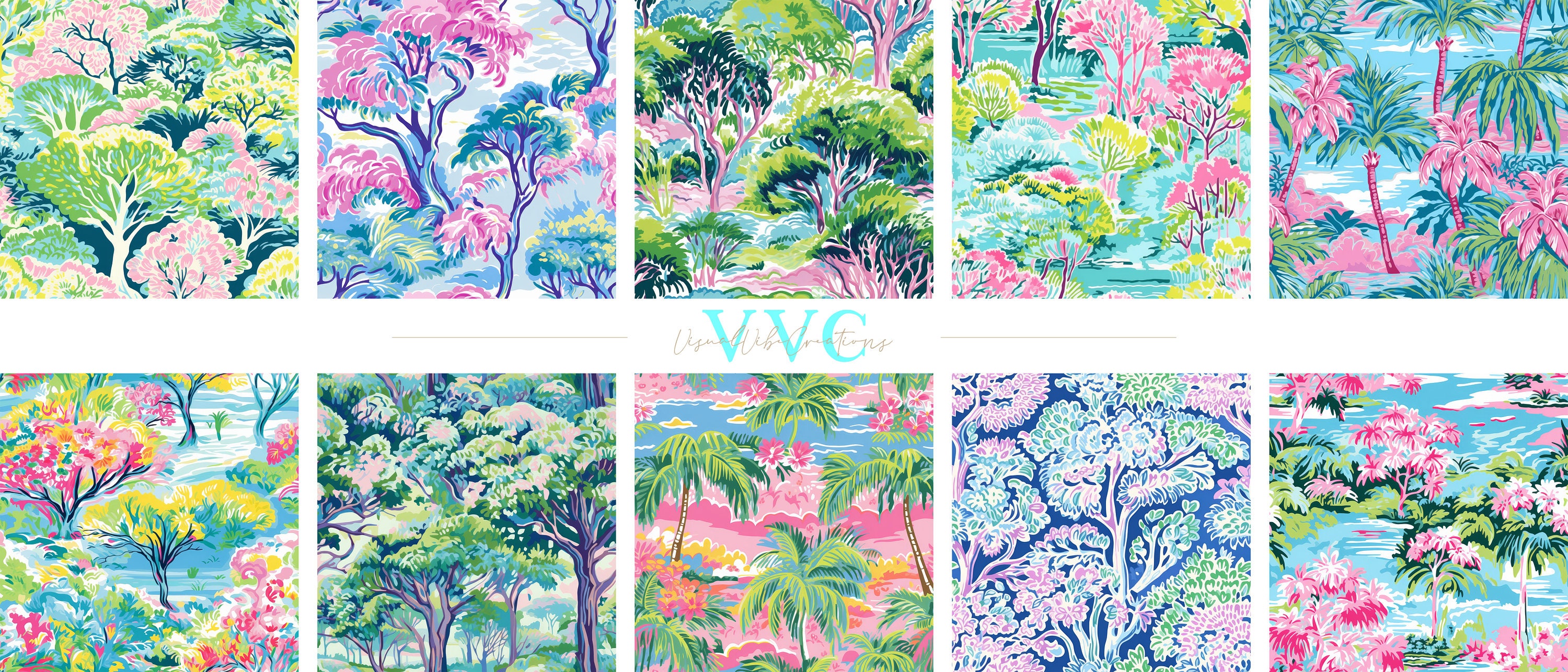 Preppy Trees Digital Paper, 10 Seamless Patterns for Printable ...