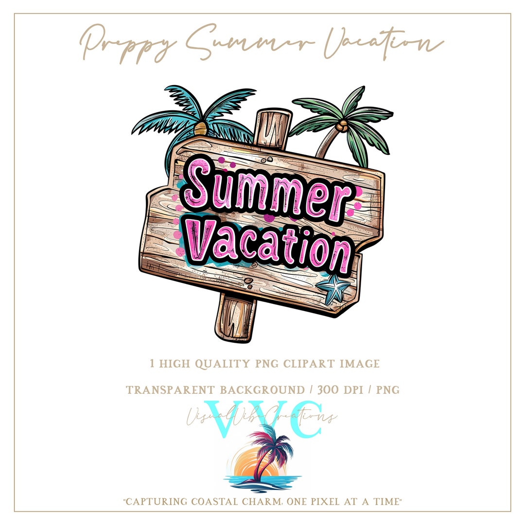 Preppy Summer Vacation Clip Art - Transparent Background in PNG - Palm ...