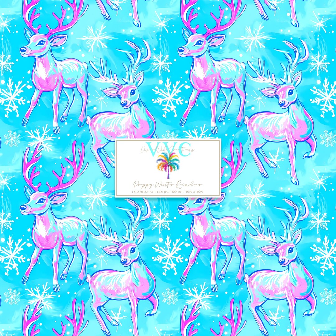 Preppy Winter Reindeer Digital Paper, 1 Seamless Pattern for Printable ...