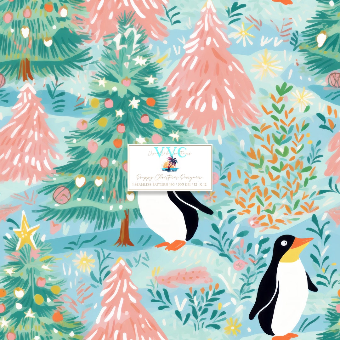 Preppy Christmas Penguin Digital Paper 1 Seamless Pattern for - Etsy