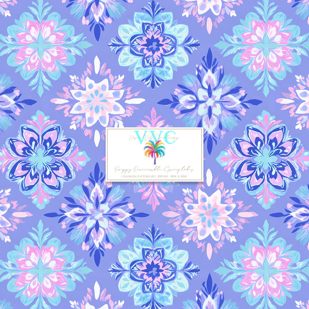 Preppy Periwinkle Snowflakes, 1 Seamless Pattern, Pastel Snowflake ...