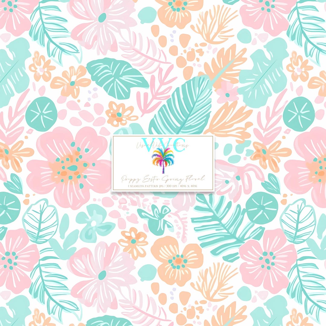Preppy Easter Spring Floral Digital Paper, 1 Seamless Pattern for ...