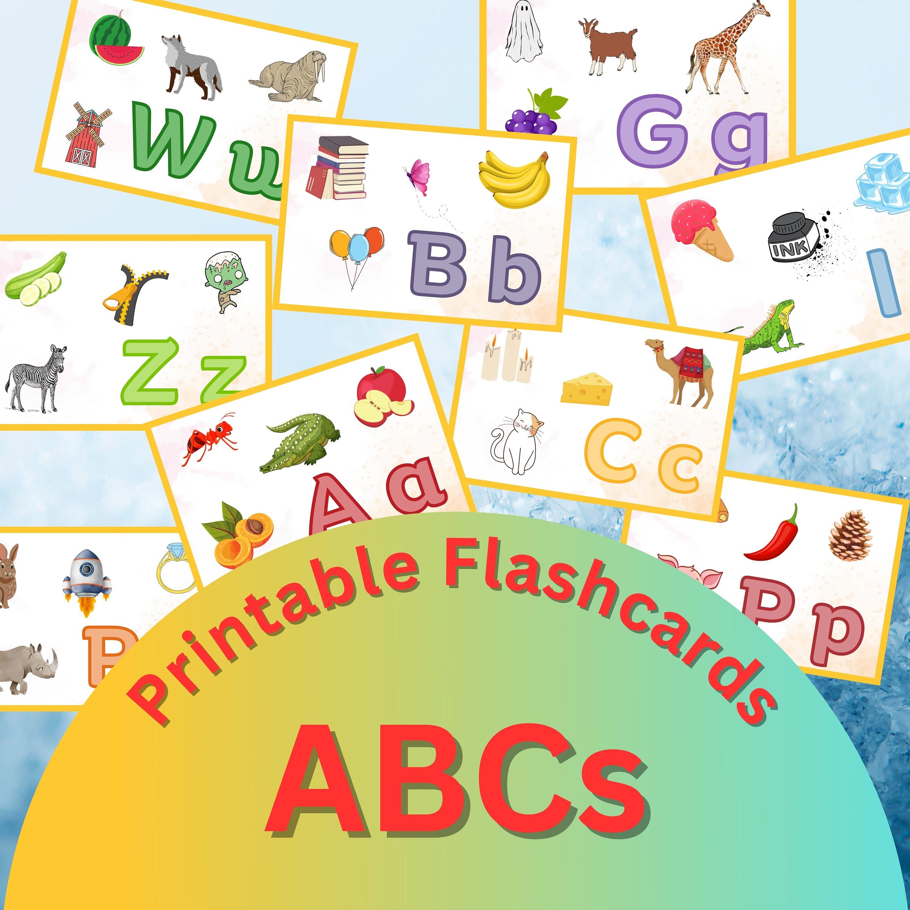 Alphabet (abcs) Cards, Montessori Flash Cards, Pre-school Cards ...
