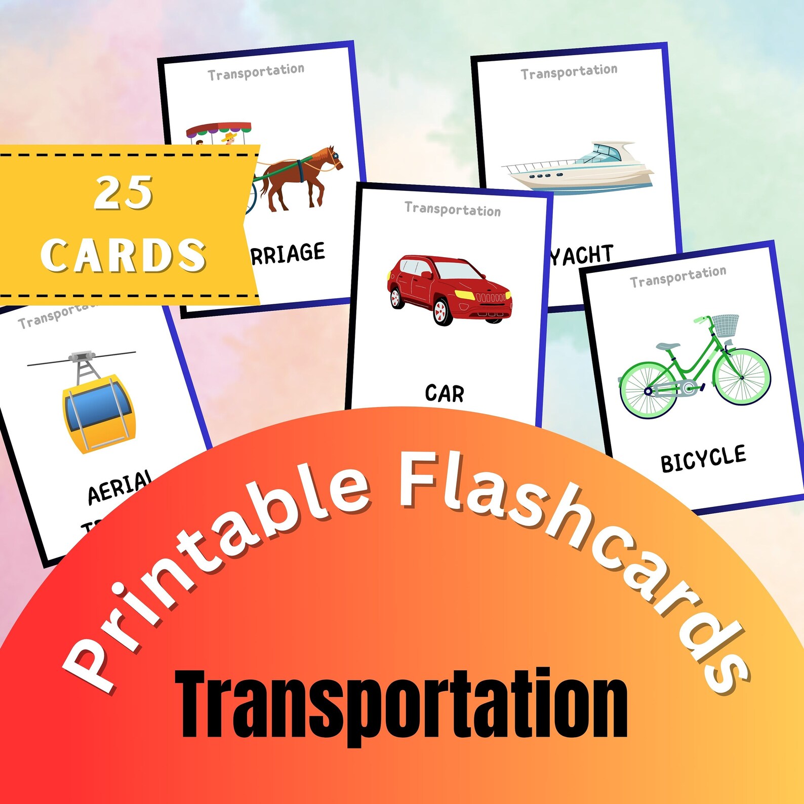 25 Transportation Flash Cards, Montessori Flash Cards, Antonyms, School ...