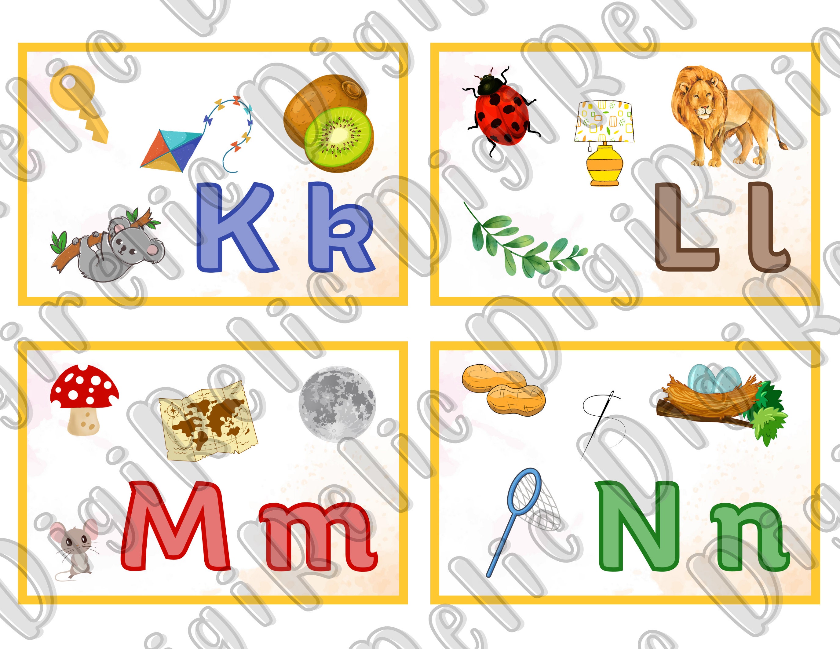 Alphabet (abcs) Cards, Montessori Flash Cards, Pre-school Cards ...