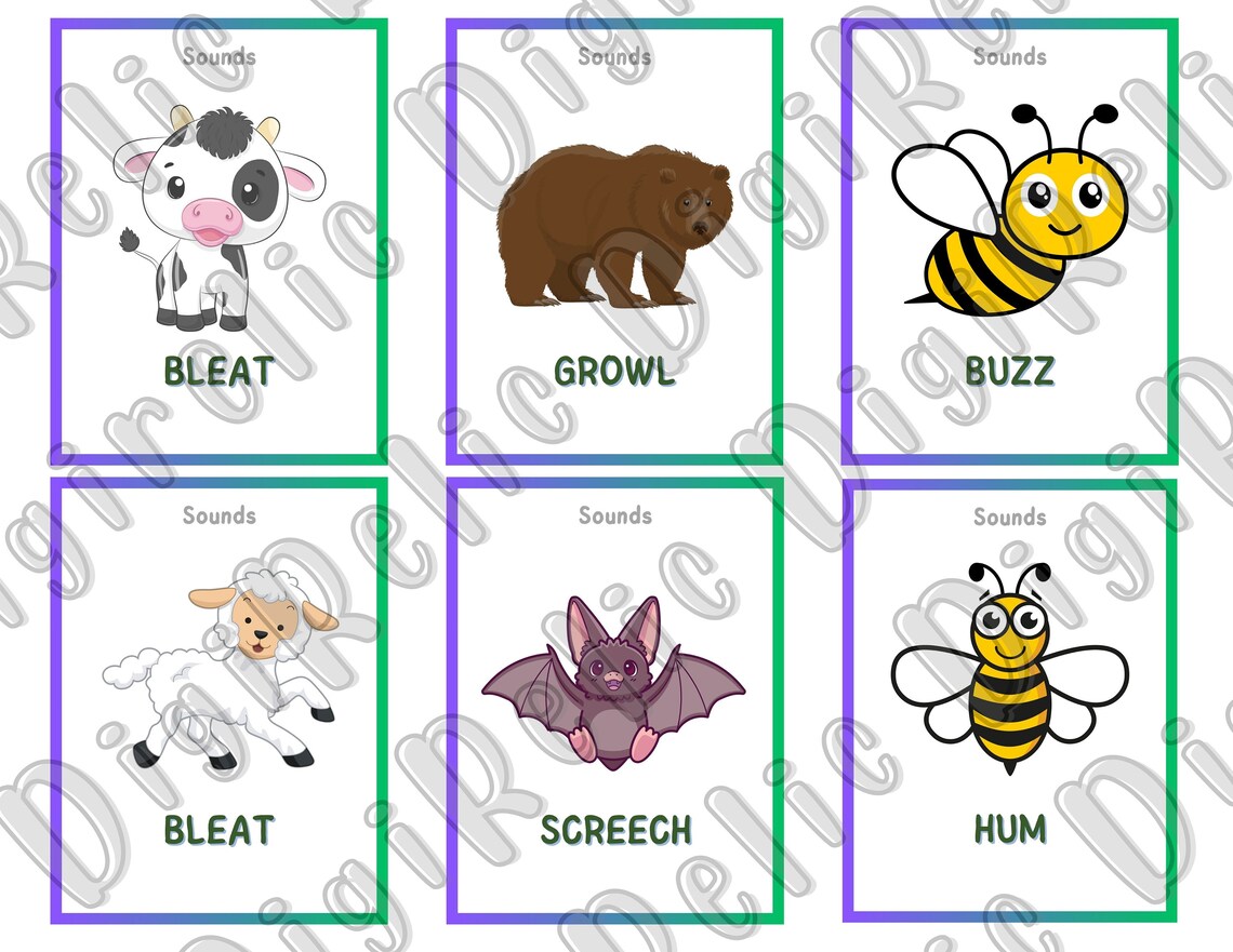 65 Animal Sound Flash Cards, Montessori Flash Cards, Pre-school Cards ...