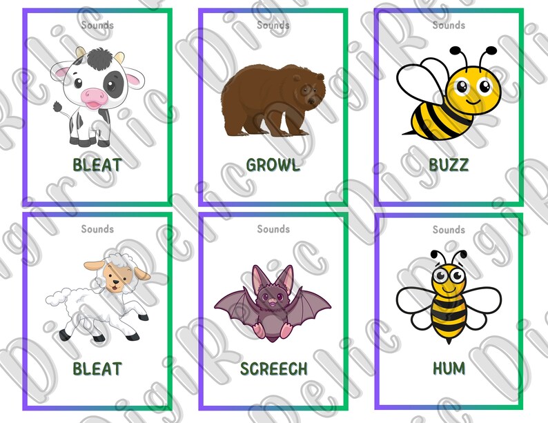 65 Animal Sound Flash Cards, Montessori Flash Cards, Pre-school Cards ...