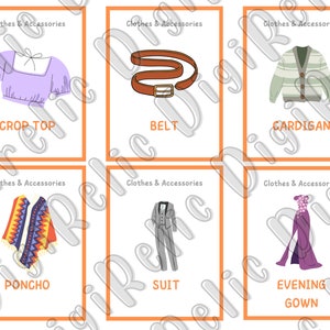 100 Clothing and Accessories Cards, Montessori Flash Cards, Pre-school ...