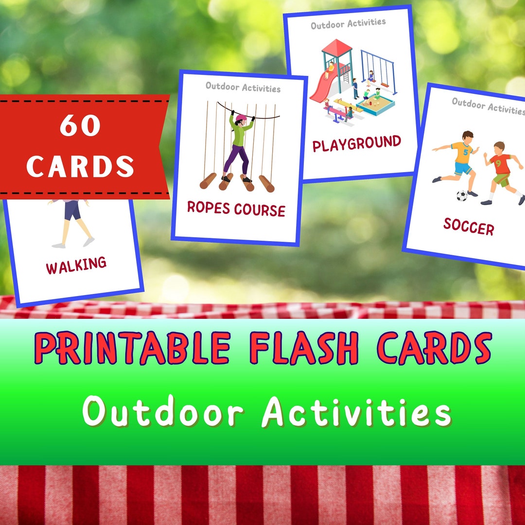 60 Outdoor Activities Cards, Montessori Flash Cards, Pre-school Cards ...