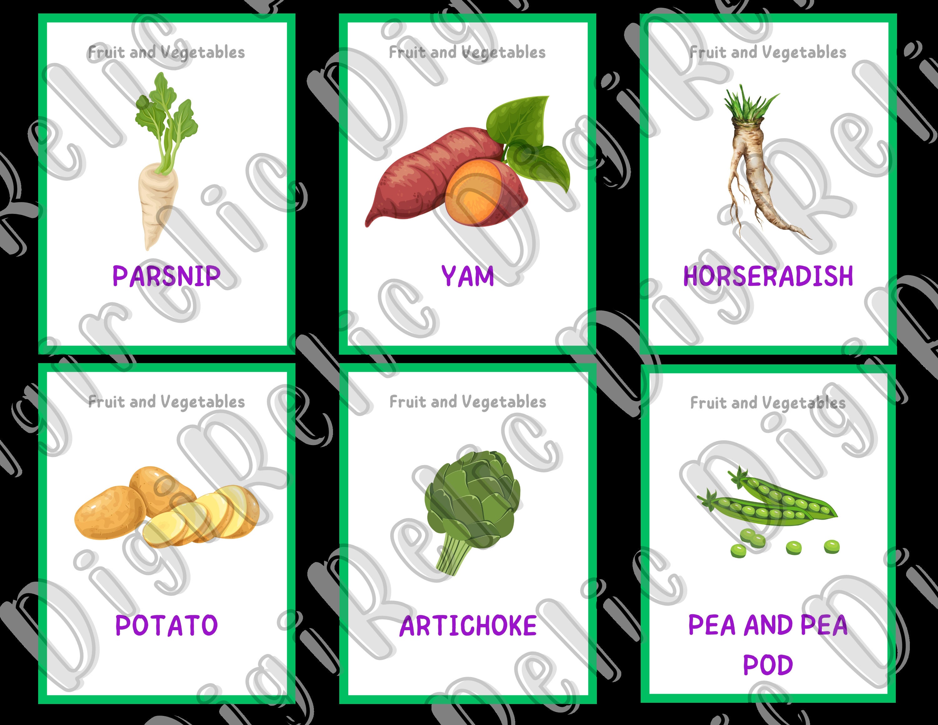 105 Fruit and Vegetables Cards, Montessori Flash Cards, Pre-school ...