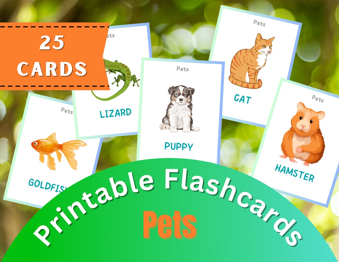 25 Pets Cards, Montessori Flash Cards, Pre-school Cards, Digirelic ...
