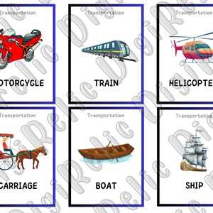 25 Transportation Flash Cards, Montessori Flash Cards, Antonyms, School ...