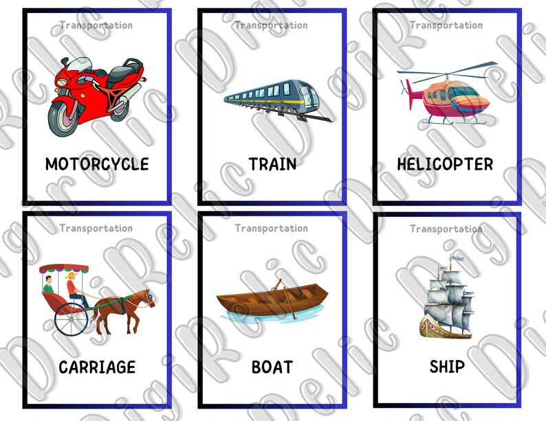 25 Transportation Flash Cards, Montessori Flash Cards, Antonyms, School ...