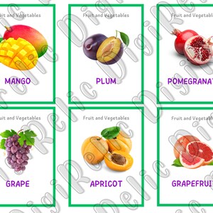 105 Fruit and Vegetables Cards, Montessori Flash Cards, Pre-school ...