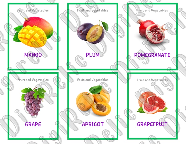105 Fruit and Vegetables Cards, Montessori Flash Cards, Pre-school ...