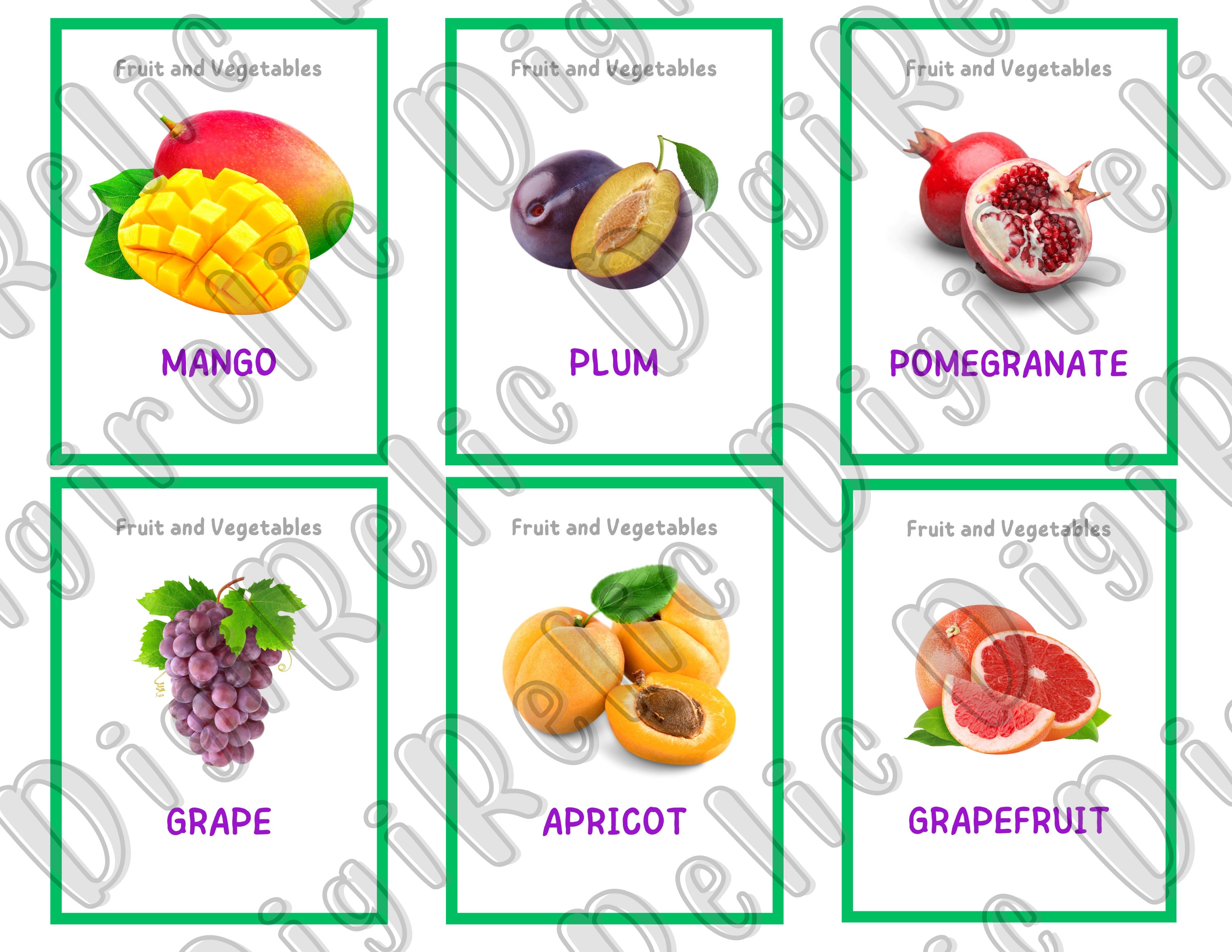 105 Fruit and Vegetables Cards, Montessori Flash Cards, Pre-school ...