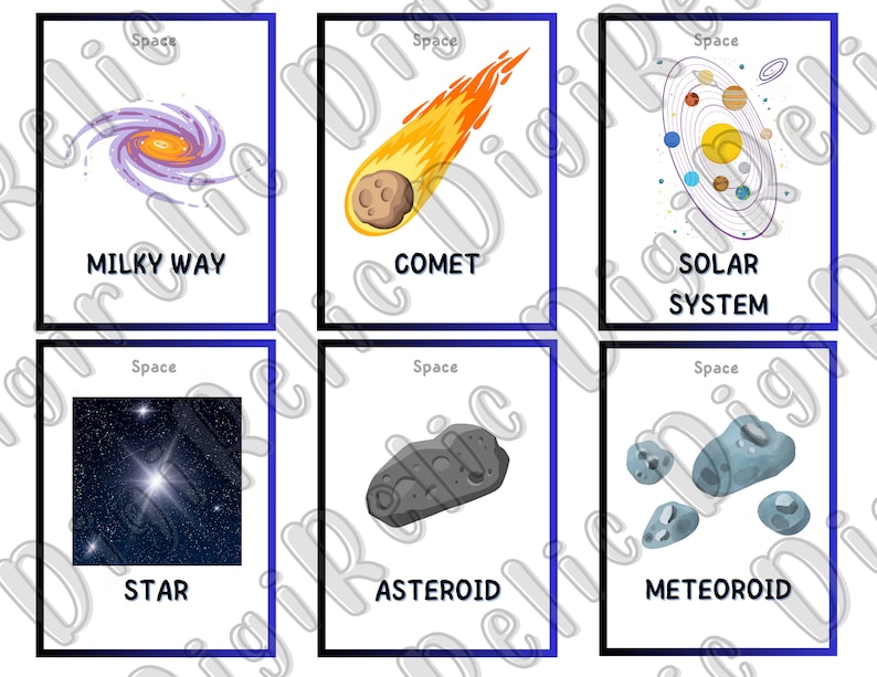 40 Space Cards, Montessori Flash Cards, Pre-school Cards, Digirelic ...