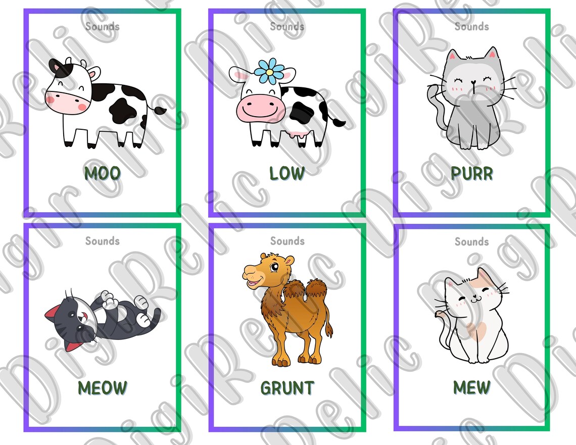 65 Animal Sound Flash Cards, Montessori Flash Cards, Pre-school Cards ...