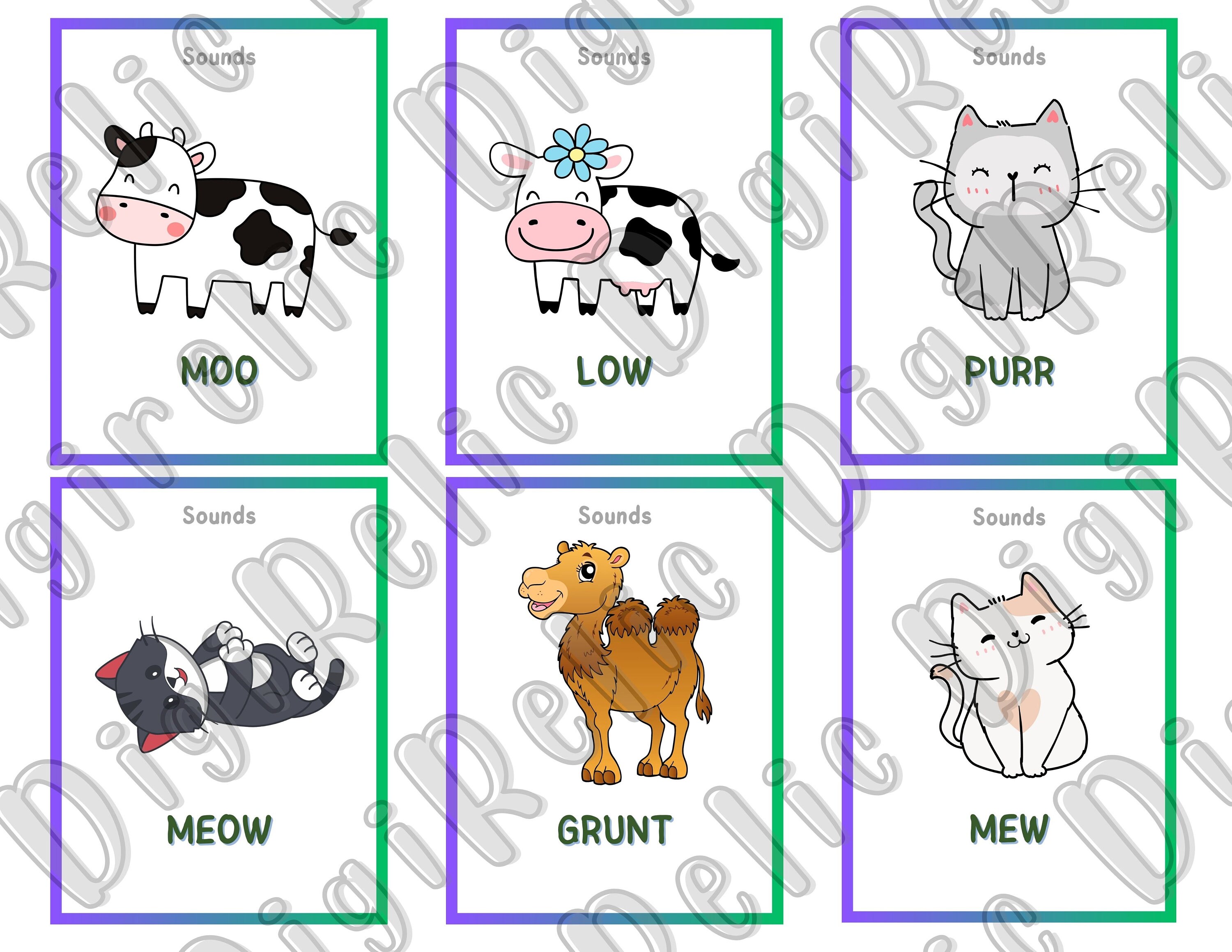 65 Animal Sound Flash Cards, Montessori Flash Cards, Pre-school Cards ...