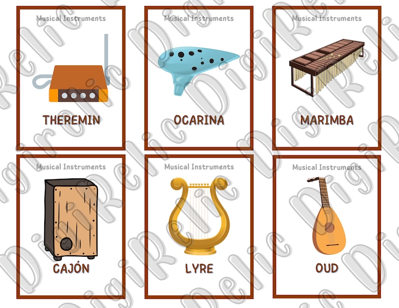 80 Musical Instruments Cards, Montessori Flash Cards, Pre-school Cards ...