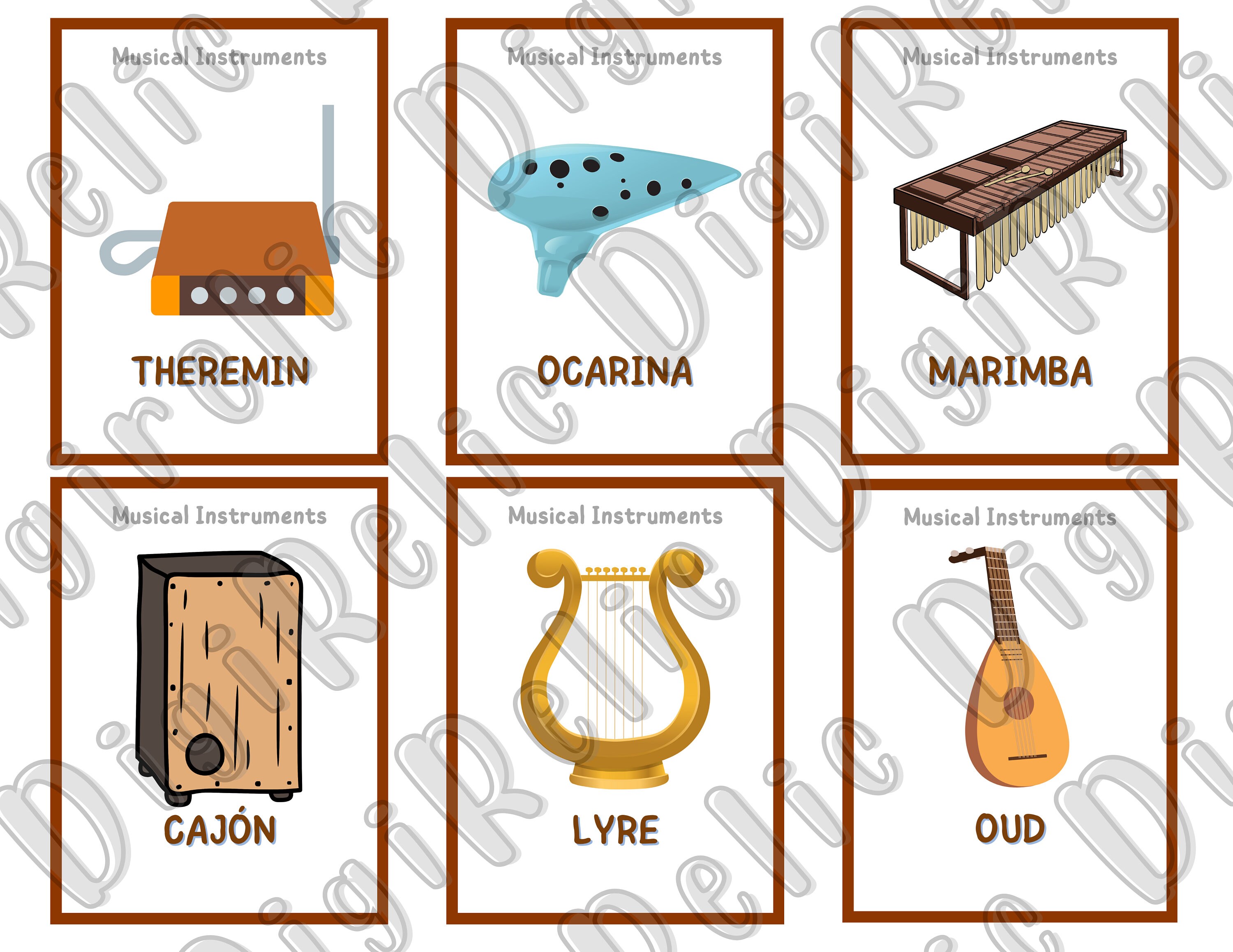 80 Musical Instruments Cards, Montessori Flash Cards, Pre-school Cards ...