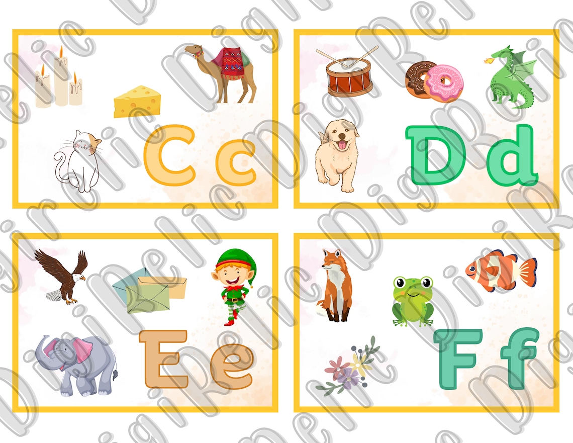 Alphabet (abcs) Cards, Montessori Flash Cards, Pre-school Cards ...