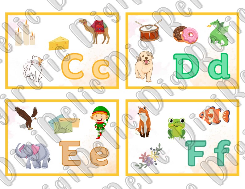 Alphabet (abcs) Cards, Montessori Flash Cards, Pre-school Cards ...