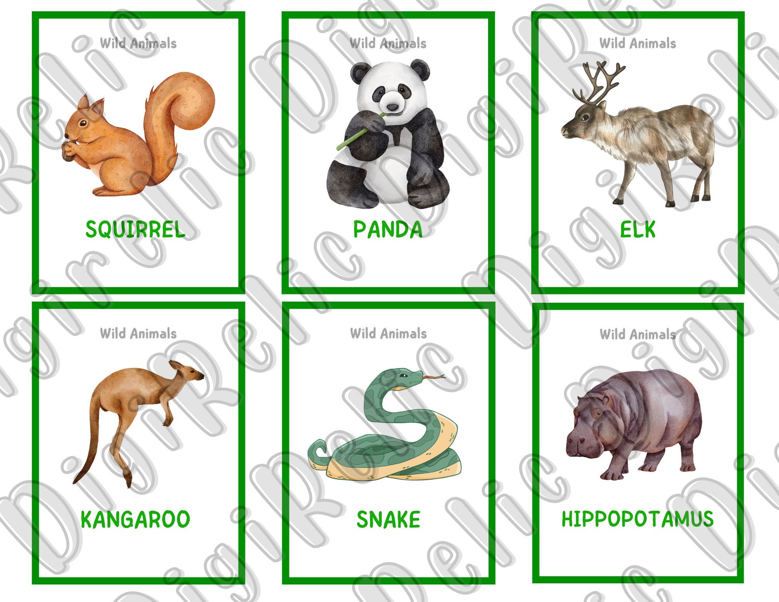 60 Wild Animals Flash Cards, Montessori Flash Cards, Antonyms, School ...