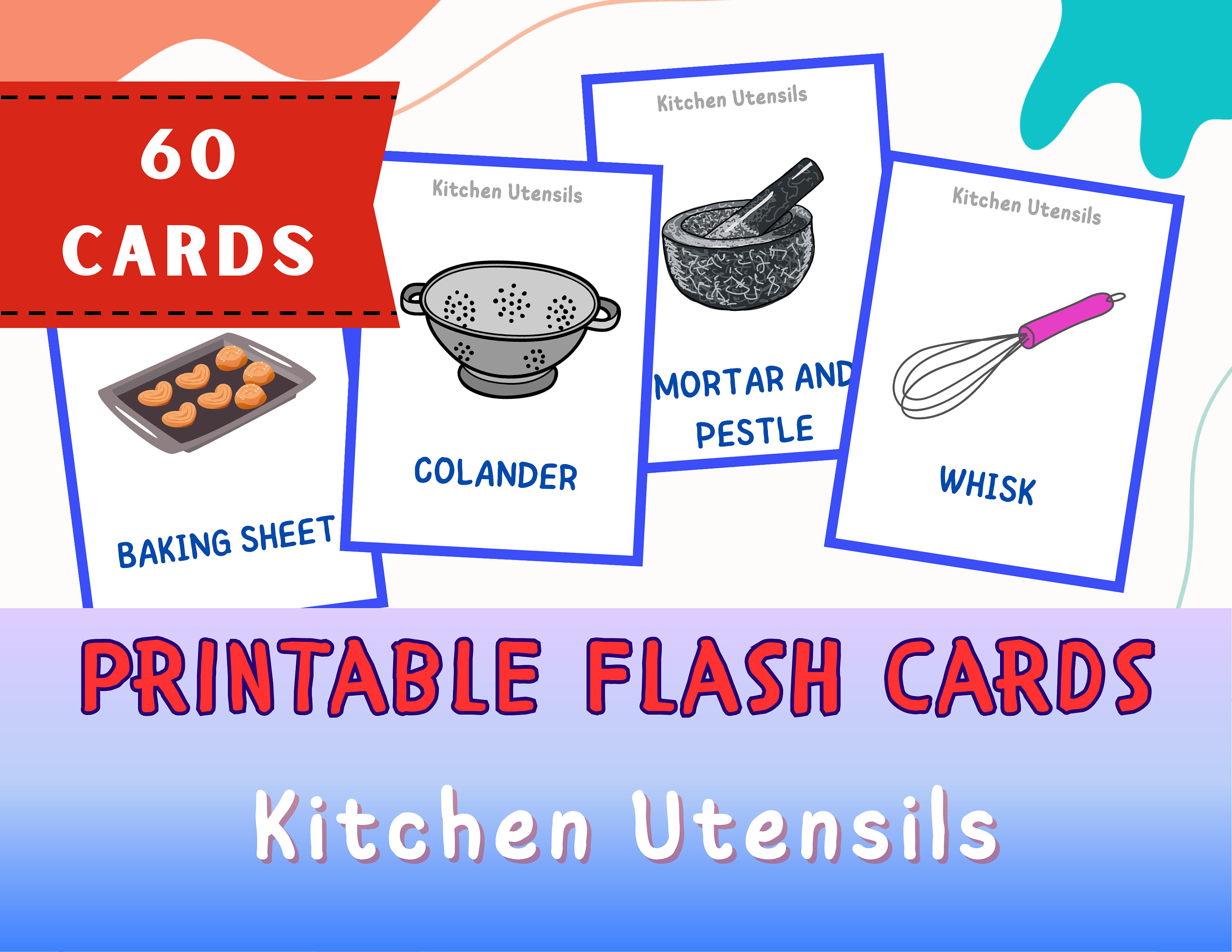 60 Kitchen Utensils Flash Cards Montessori Flash Cards - Etsy