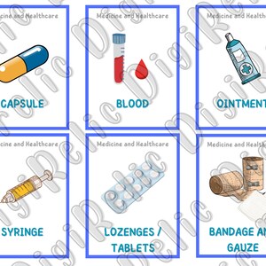100 Medicine and Healthcare Cards, Montessori Flash Cards, Pre-school ...