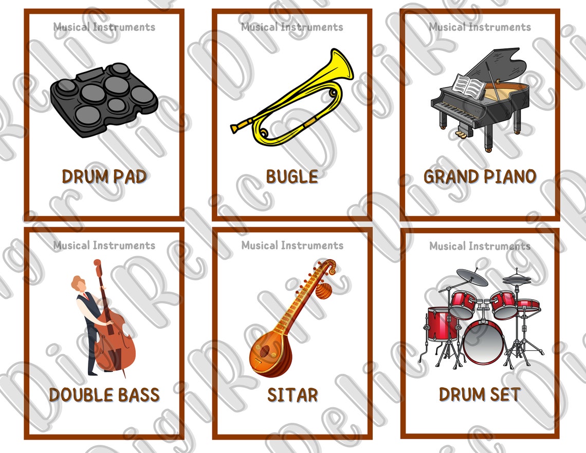 80 Musical Instruments Cards, Montessori Flash Cards, Pre-school Cards ...