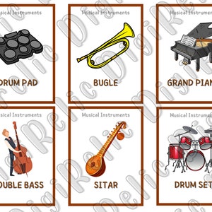 80 Musical Instruments Cards, Montessori Flash Cards, Pre-school Cards ...