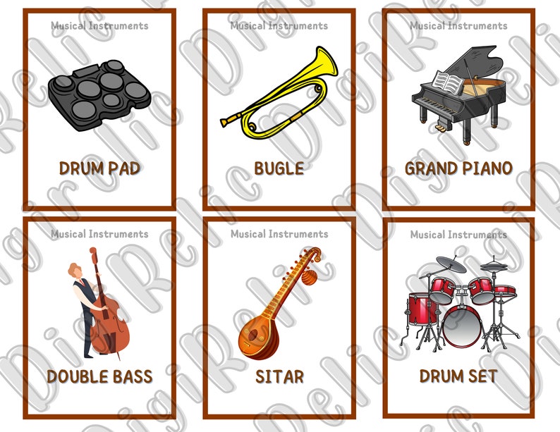80 Musical Instruments Cards, Montessori Flash Cards, Pre-school Cards ...