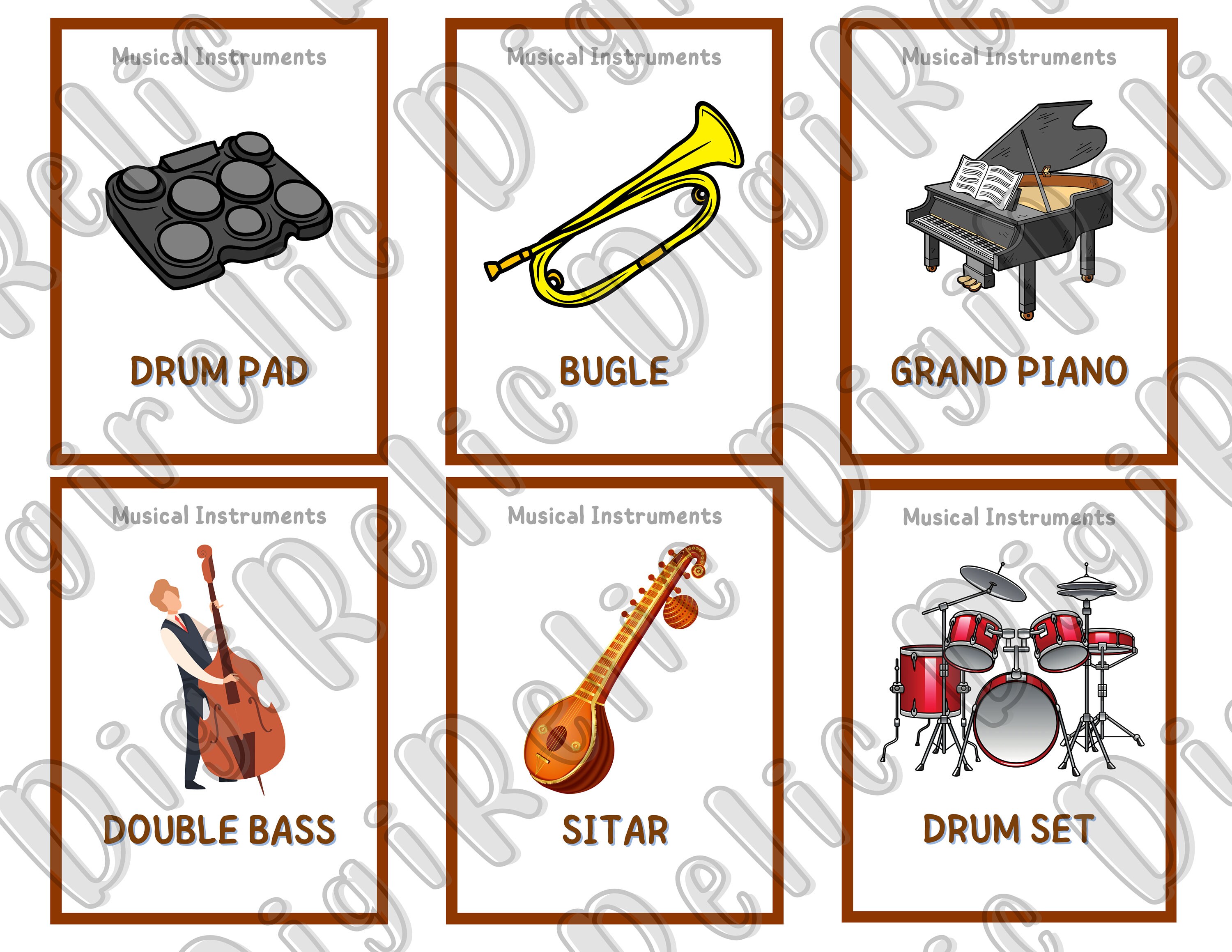 80 Musical Instruments Cards, Montessori Flash Cards, Pre-school Cards ...