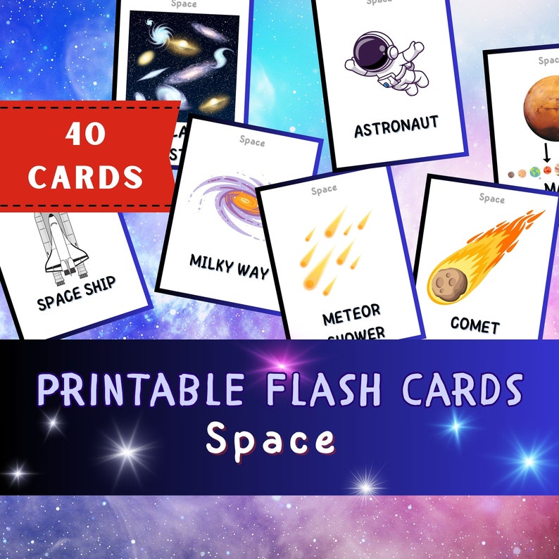 40 Space Cards, Montessori Flash Cards, Pre-school Cards, Digirelic ...