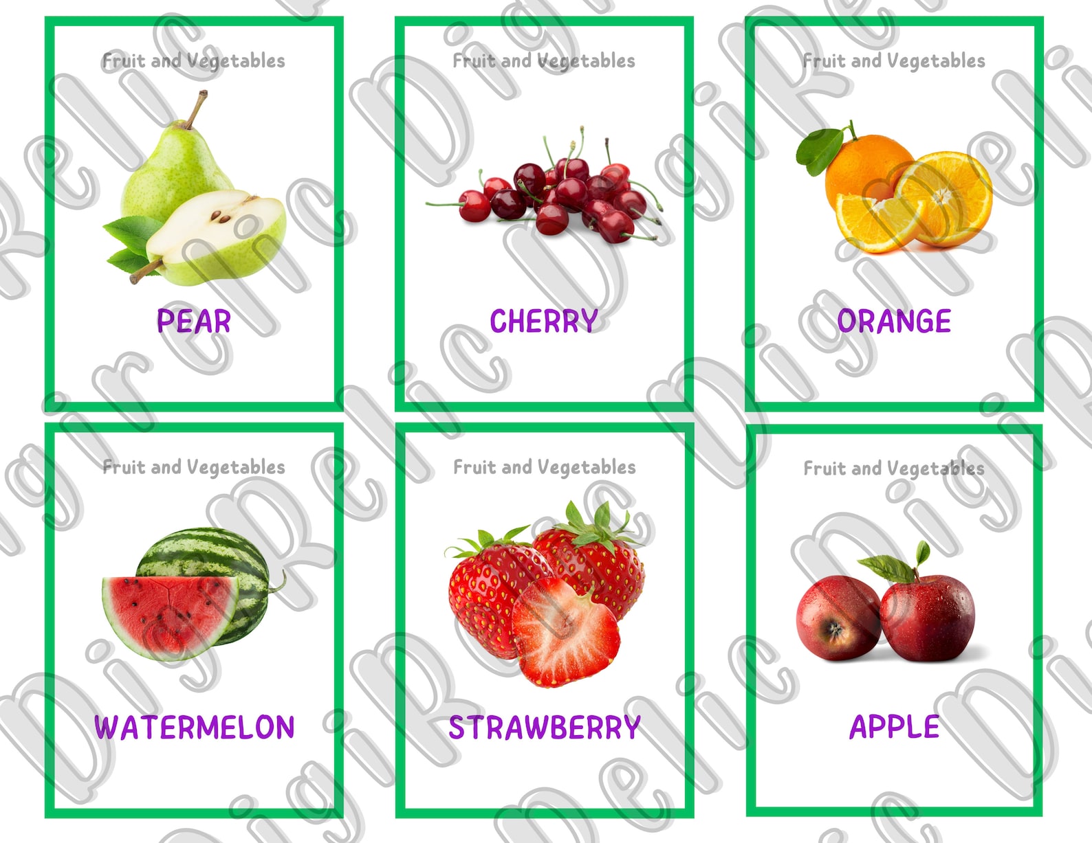 105 Fruit and Vegetables Cards, Montessori Flash Cards, Pre-school ...