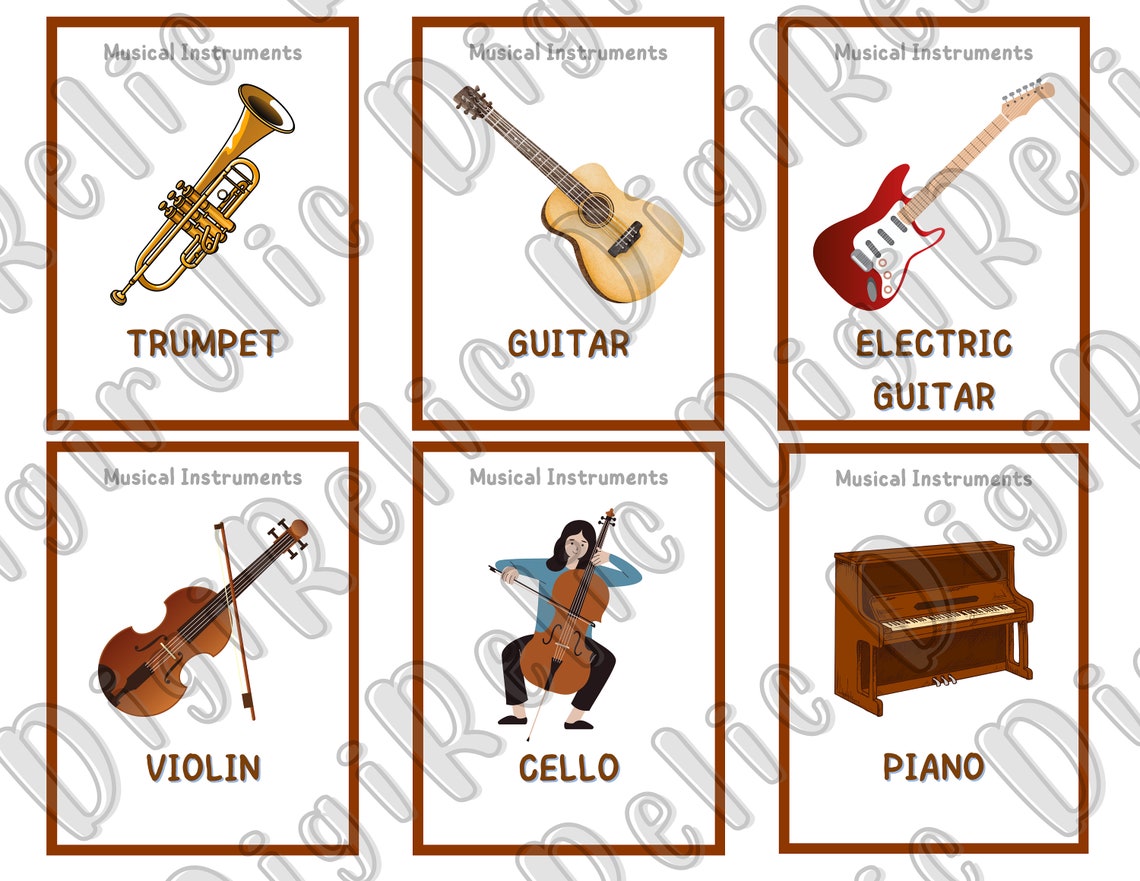 80 Musical Instruments Cards, Montessori Flash Cards, Pre-school Cards ...