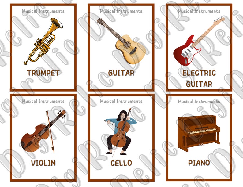 80 Musical Instruments Cards, Montessori Flash Cards, Pre-school Cards ...