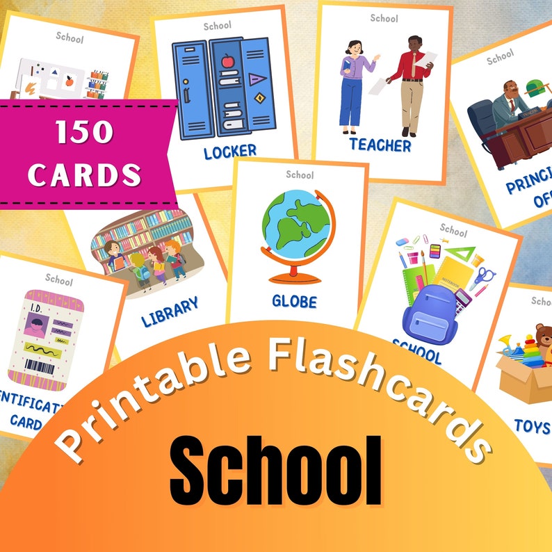 150 School Cards, Montessori Flash Cards, Pre-school Cards, Digirelic ...