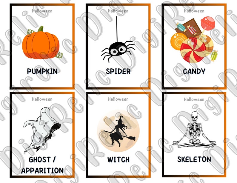 121 Halloween Cards, Montessori Flash Cards, Pre-school Cards ...