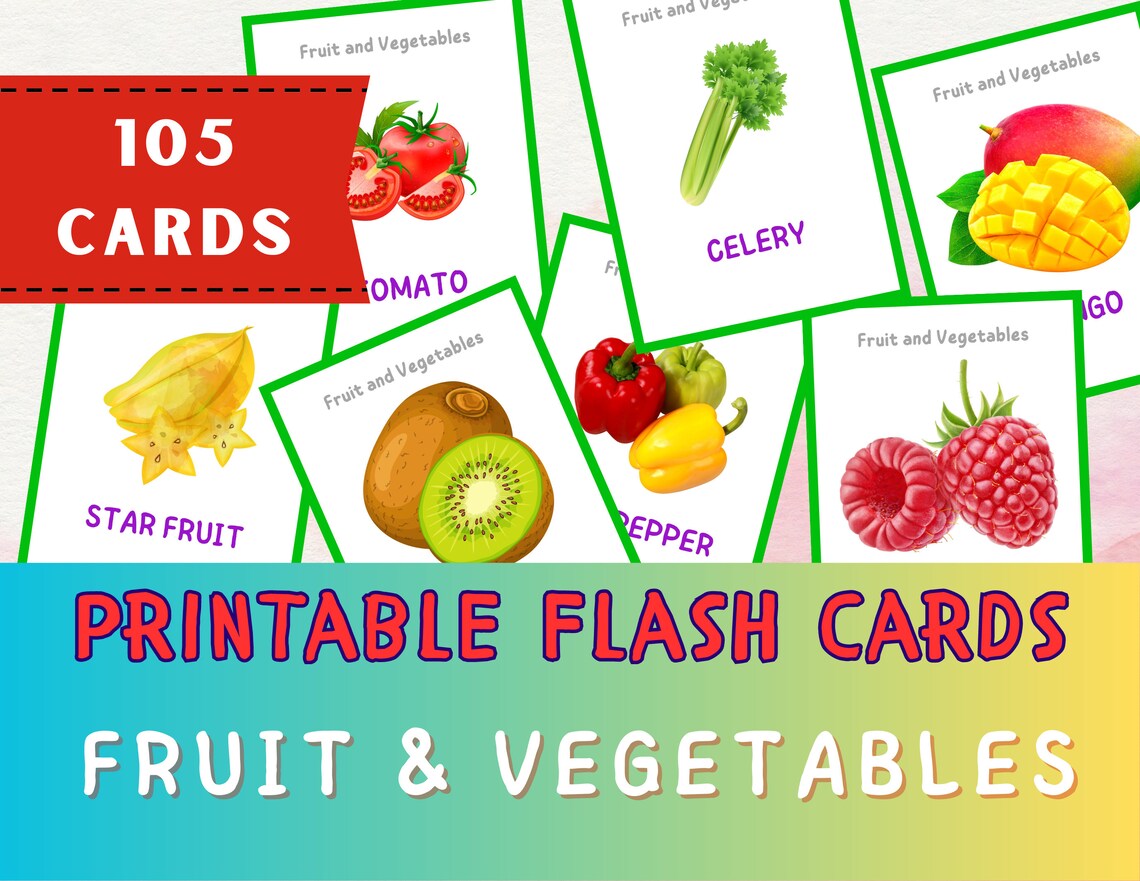 105 Fruit and Vegetables Cards Montessori Flash Cards - Etsy